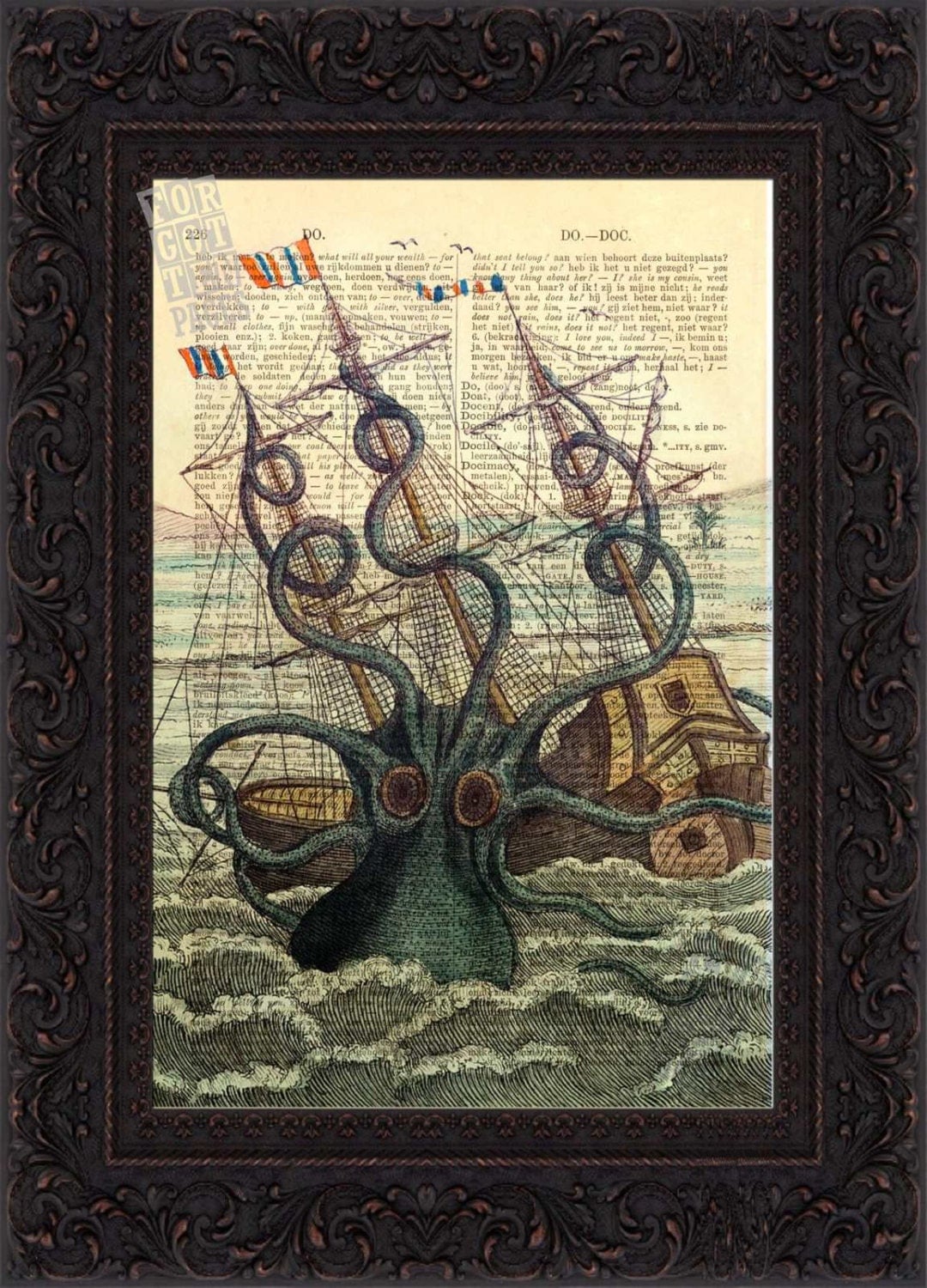 Kraken Kracken Nautical Cephalopod Marine Art Antique
