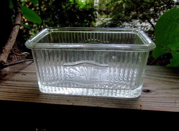 clear glass vintage salt box