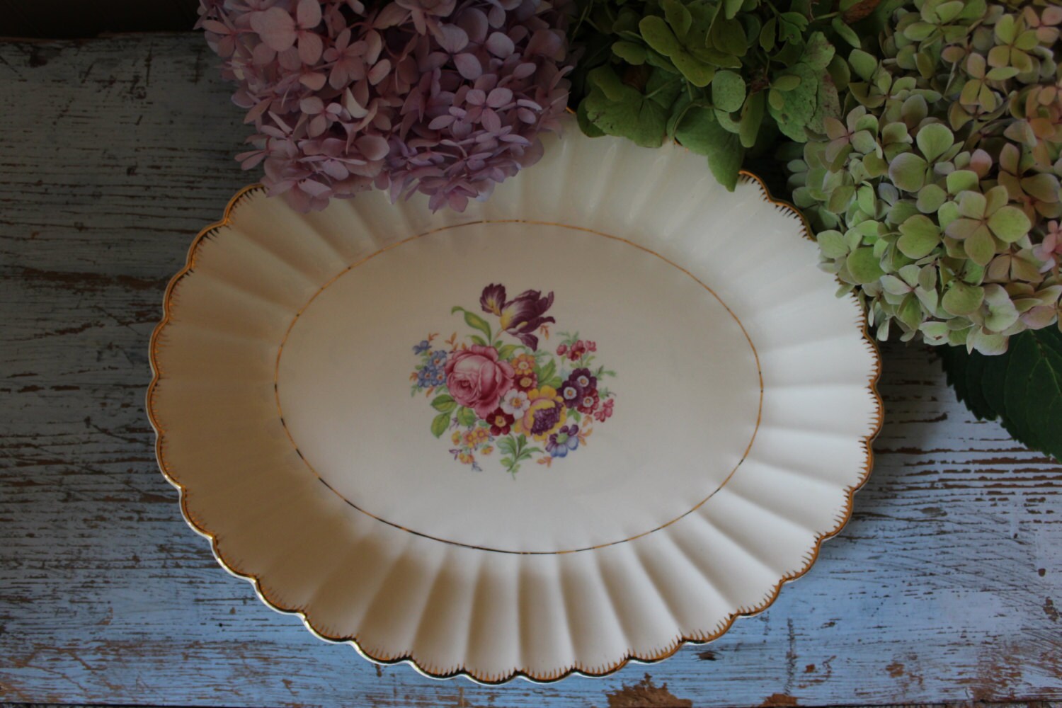 Vintage Leigh Ware Floral Transferware Platter with 22K Gold Trim Leigh ...