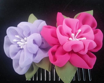 Satin Kanzashi Flower Comb 8 colors to choose from by RosesBowses