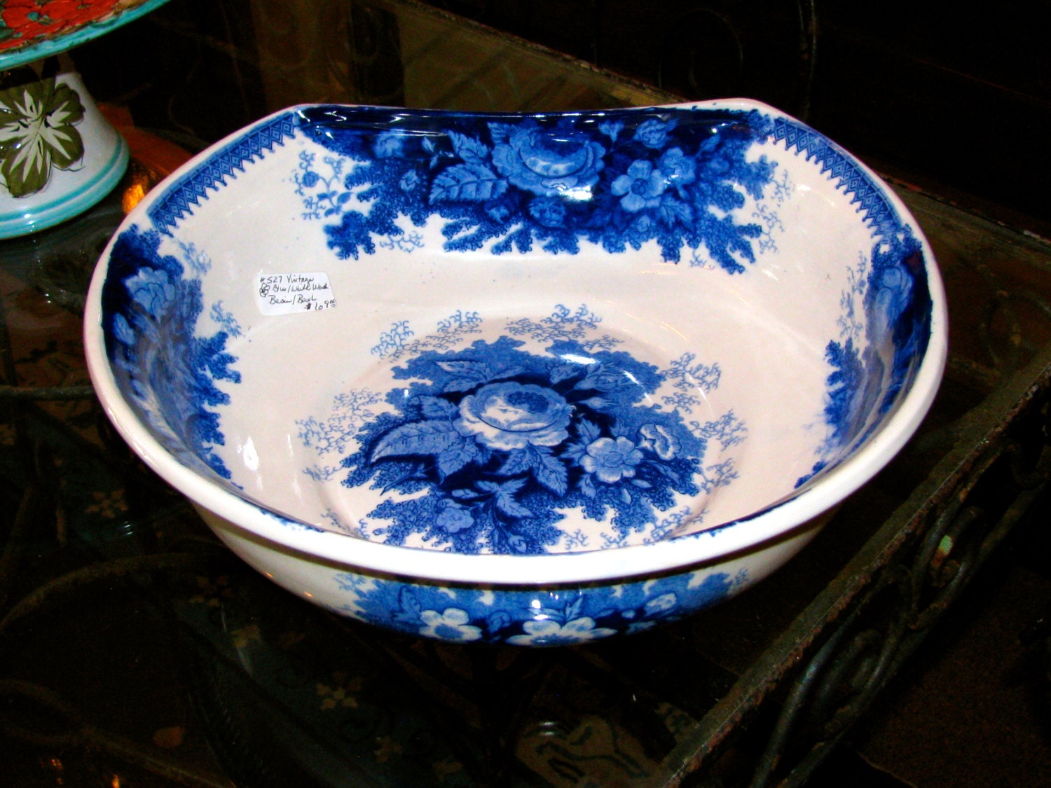 Beautiful Vintage Blue Floral Transferware Large Bowl Basin Centerpiece ...