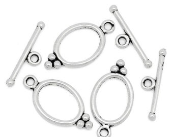 Sterling Silver Clasp Toggle Big Oval Jewelry Closure 925