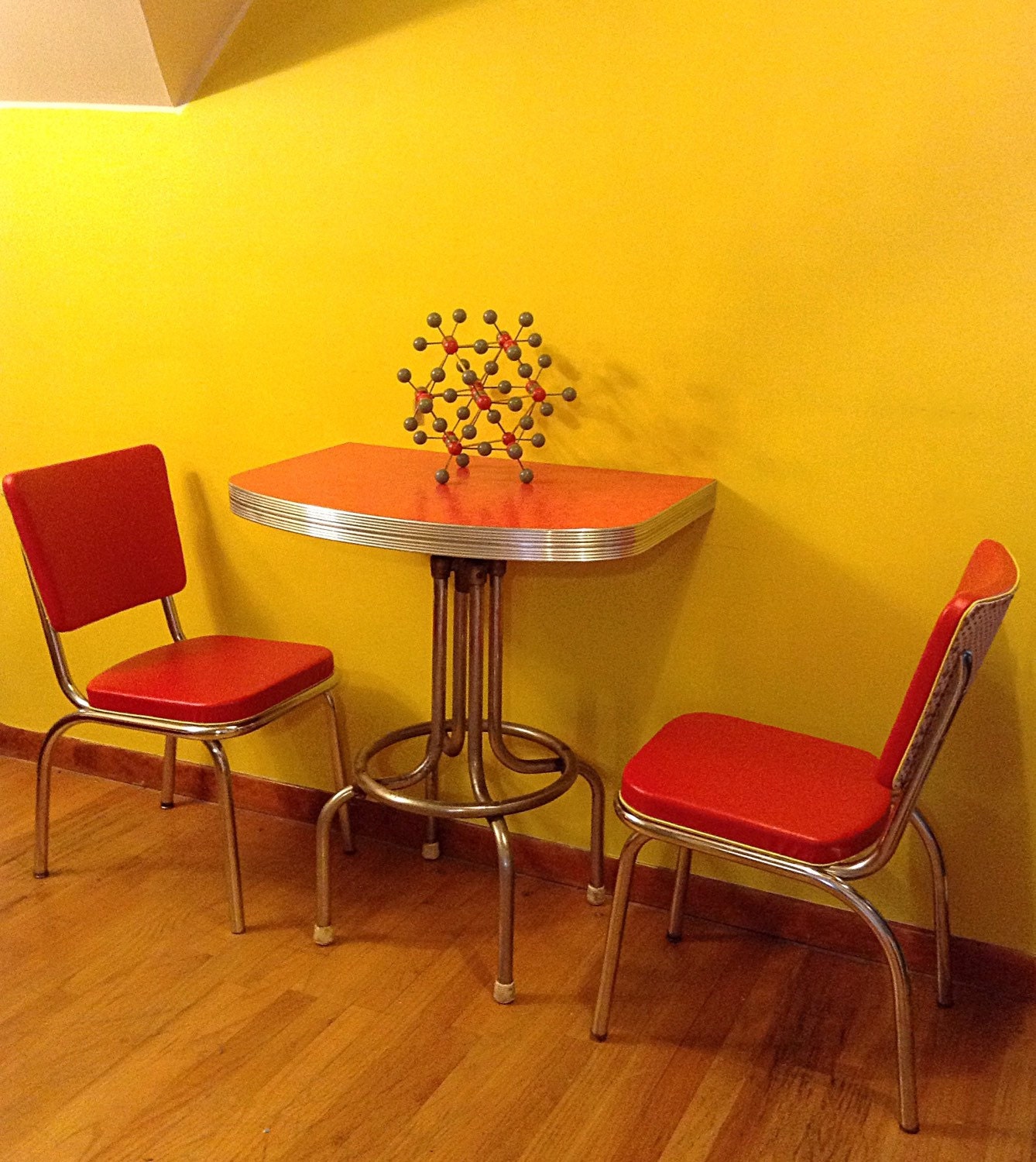 1950’s Art Deco Red Retro Formica Refurbished Half Table or Kitchen ...
