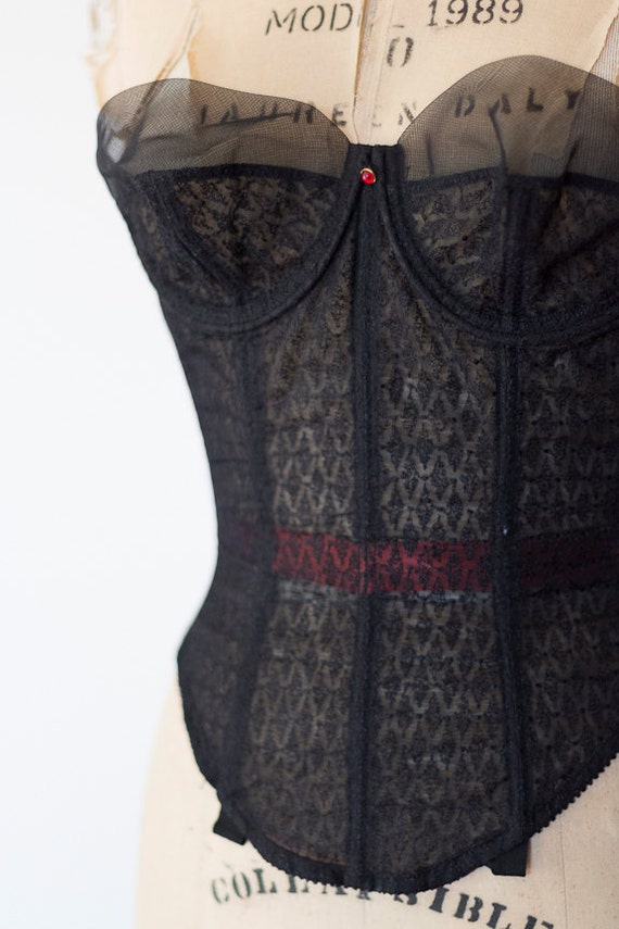 Merry Widow Corset Vintage 1950s Black Lace Corset Bustier