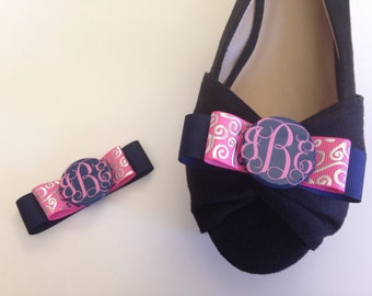 Monogrammed Black Bow Shoe Clips