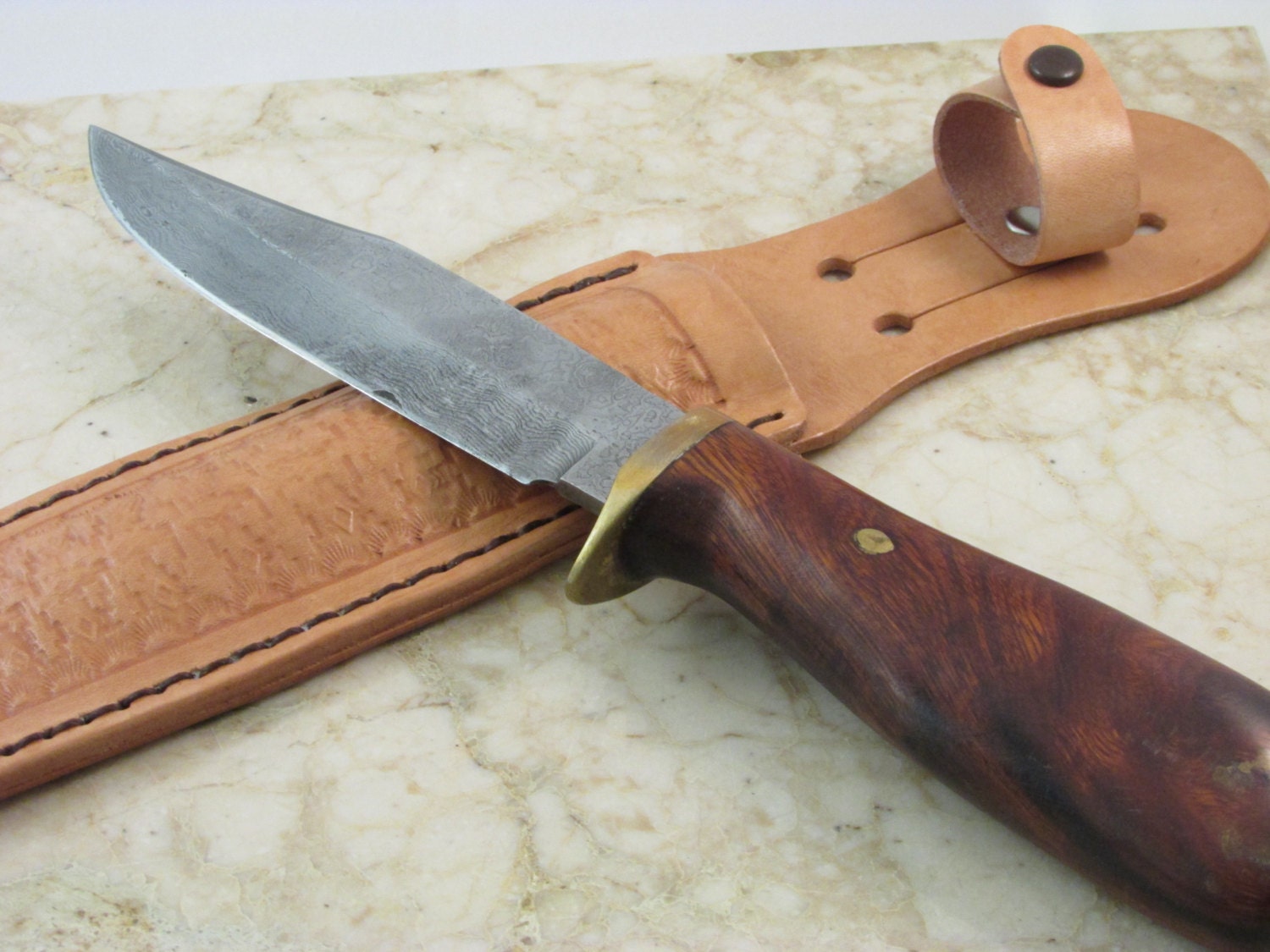 Hidden Tang Clip Point Damascus Kinfe Blade(Desert Iron wood handle ...