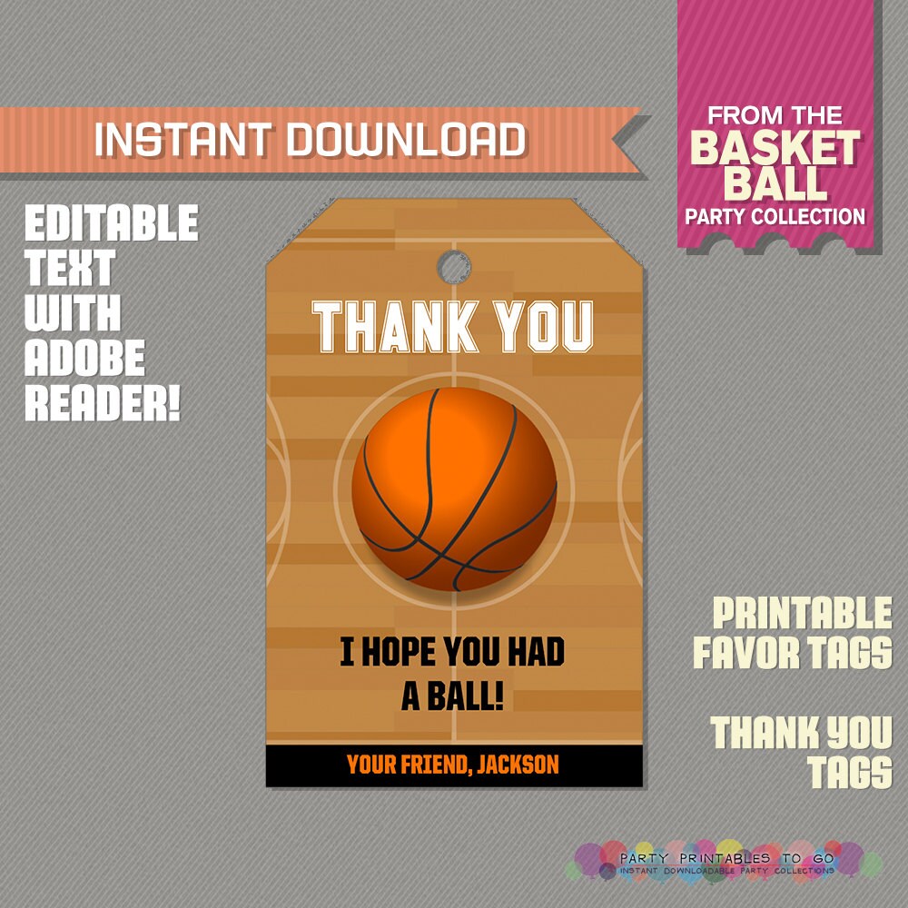 Basketball Party Favor Tag / Basketball Thank you Tag