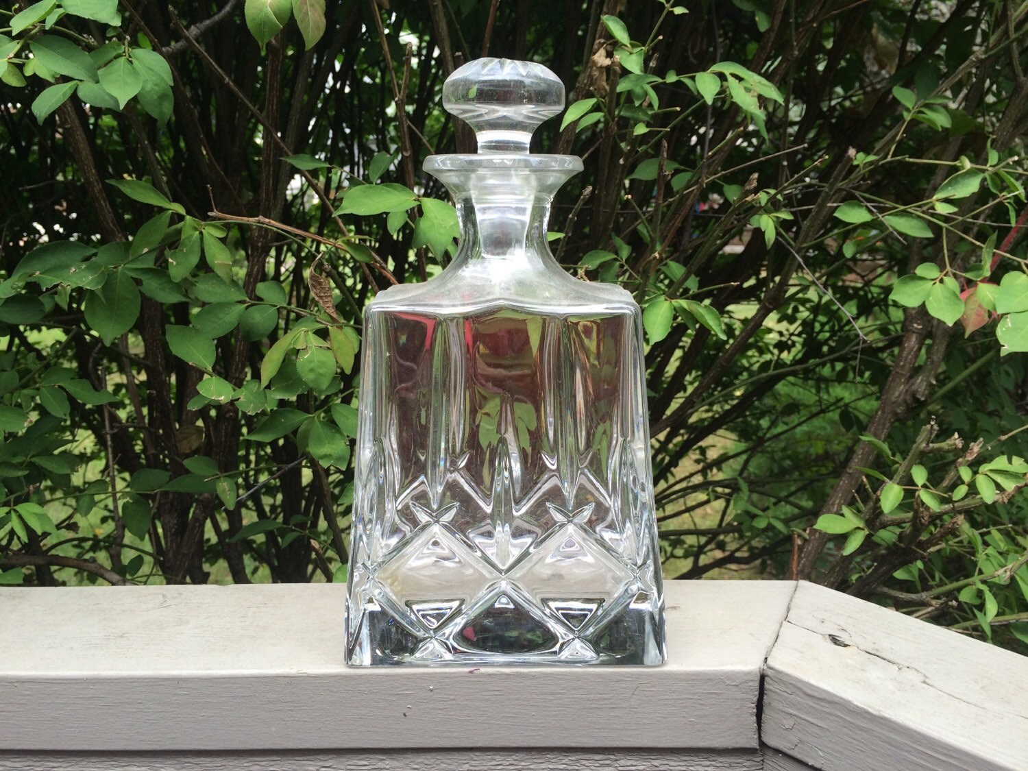 Vintage Lead Crystal Decanter. Liquor Bottle. Etched Diamond Pattern ...