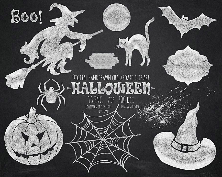 Halloween chalkboard clip art. Hand drawn chalkboard Halloween