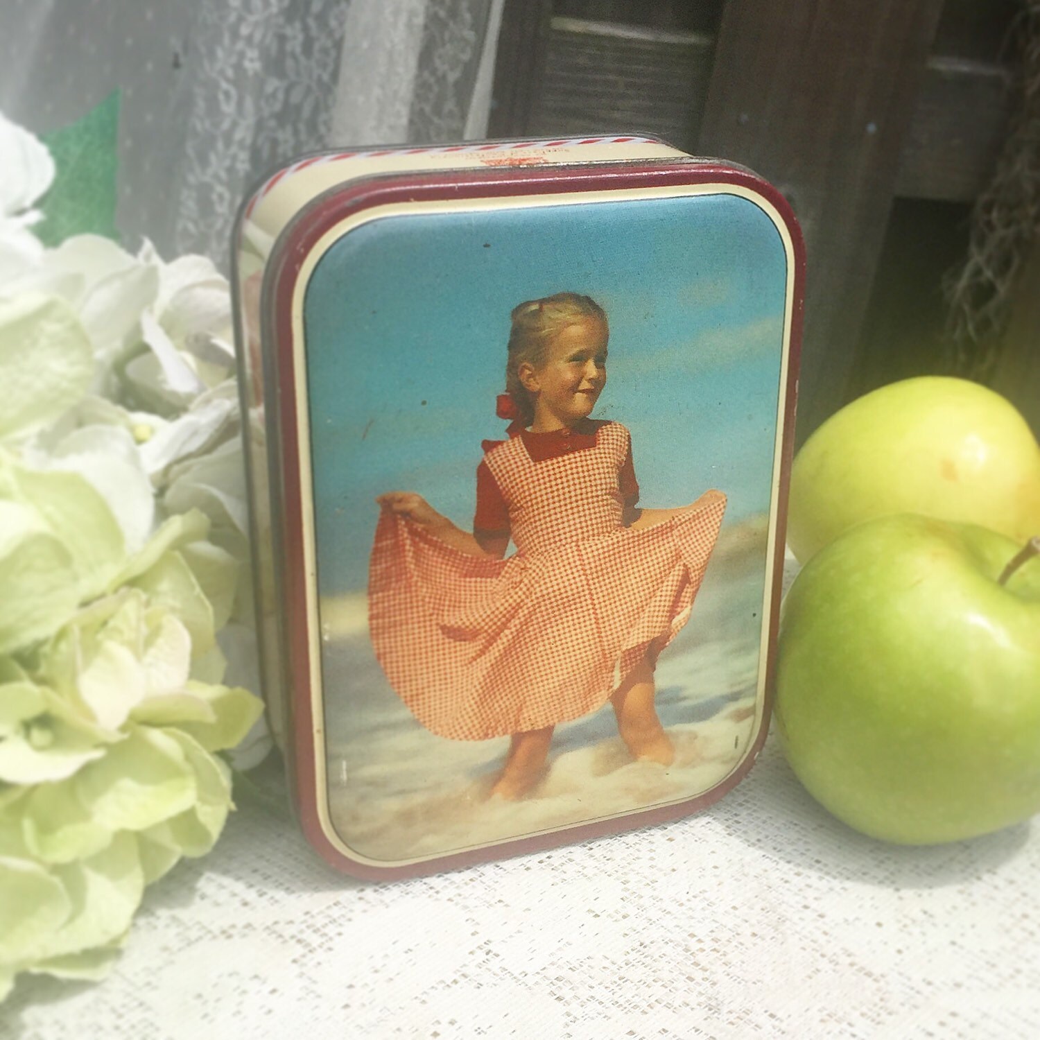Adorable Mid Century Pinafore Girl Tin Litho Box, Sharp’s Toffee ...