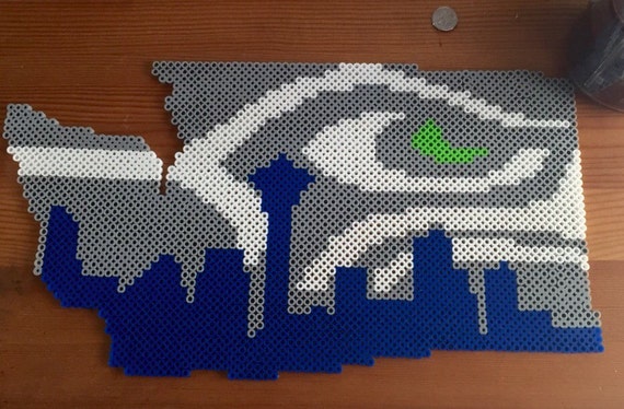 Seattle Seahawks perler bead art. Finished