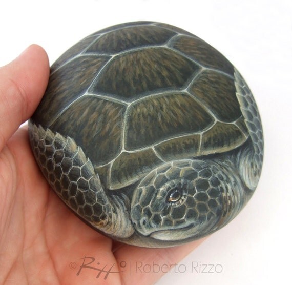Unique Hand Painted Rock Sea Turtle by RobertoRizzoArt on Etsy