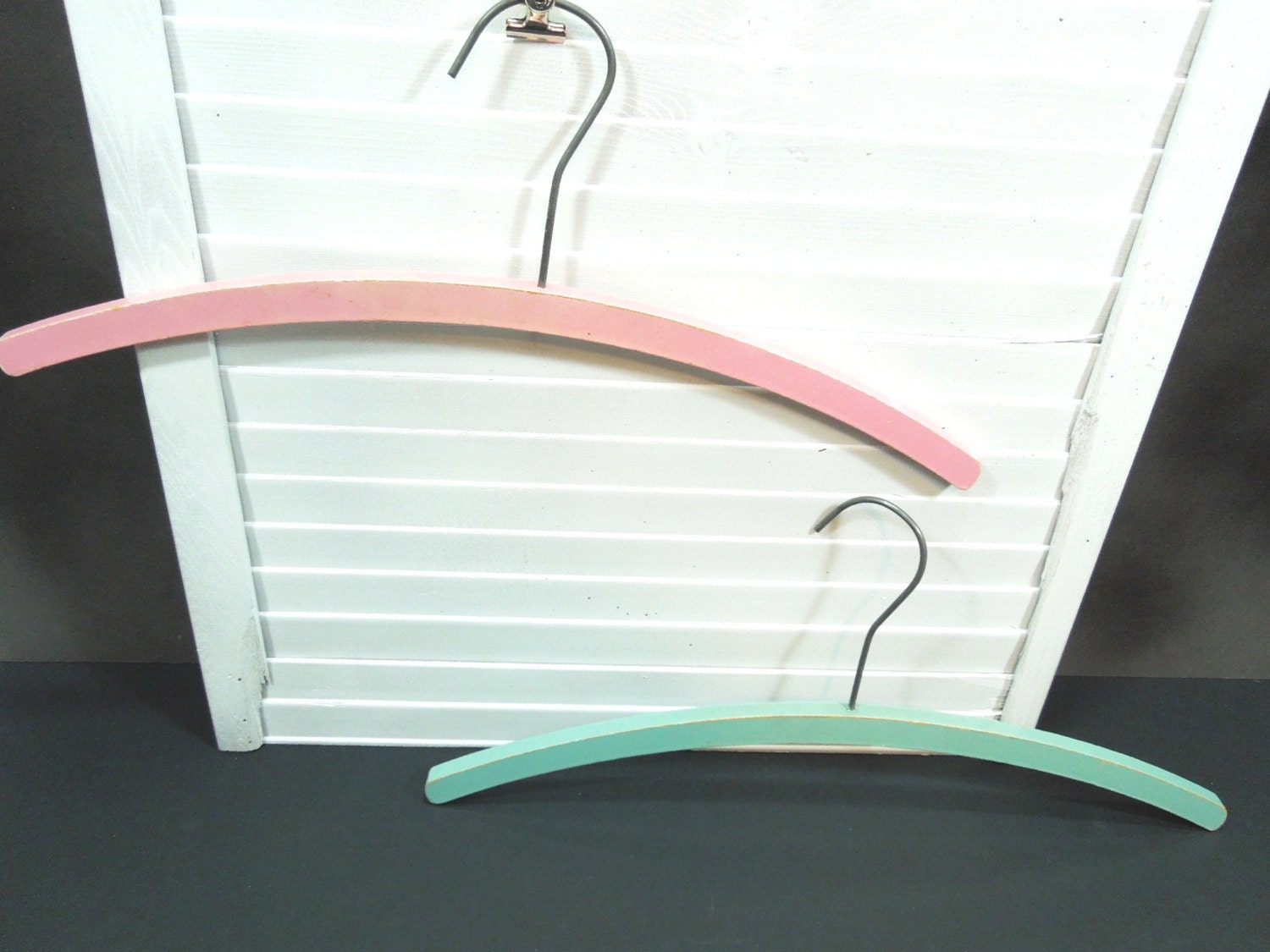 Painted wood hangers – pink blue vintage wooden hangers – cottage chic ...