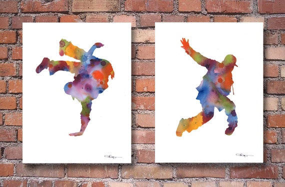 Set of 2 HIp Hop Dancer Art Prints Watercolor Painting