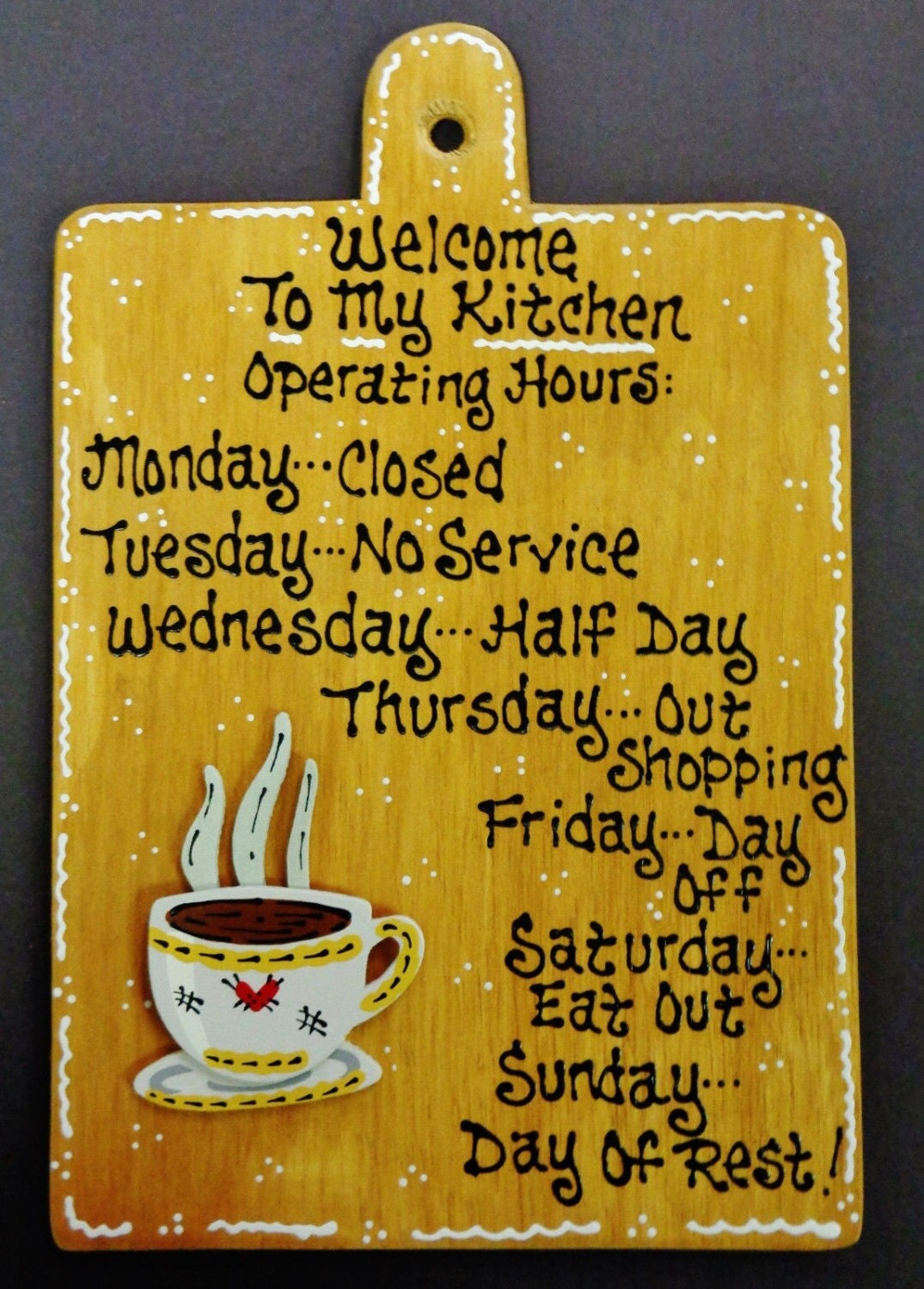 COFFEE CUP Kitchen Operating Hours SIGN Funny Wood Crafts