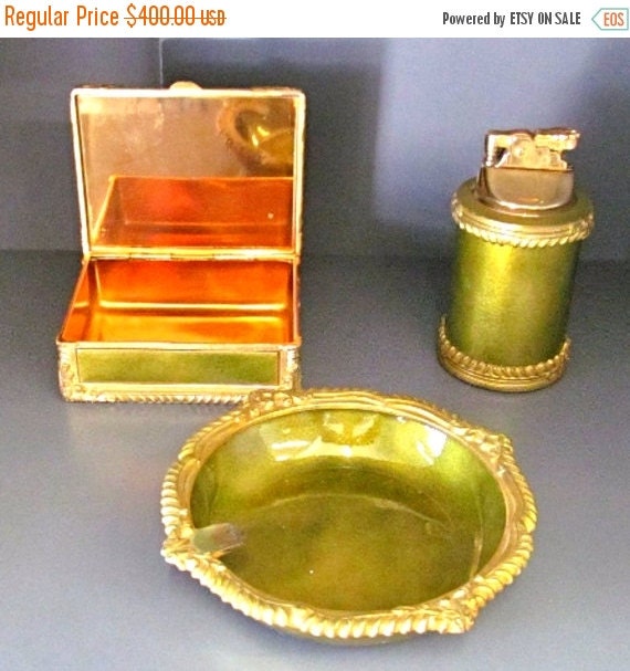 Royal Bovano Vintage Enamel 3-Piece Tobacco Set in Olive Green – Superb ...