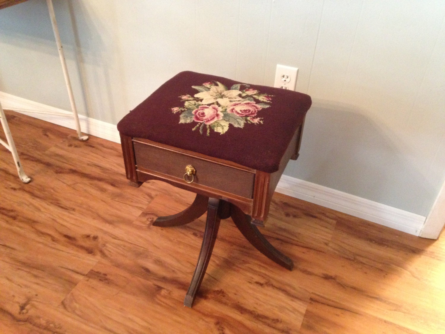 Antique needlepoint stool, shabby rose needlepoint stool – Haute Juice