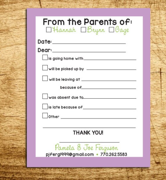 Personalized School Excuse Notepad Notes from School Teacher