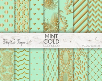 Mint gold wallpaper | Etsy