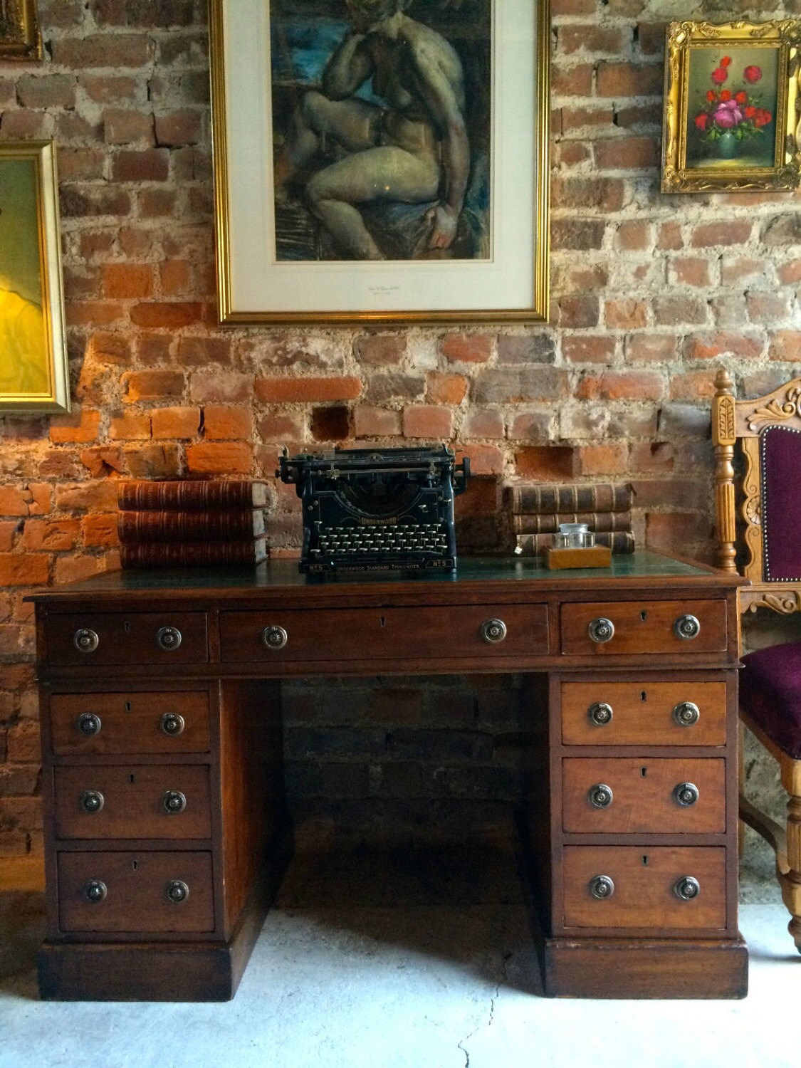 Antique Desk Writing Desk Pine Shabby Chic Twin Pedestal Lady’s Desk ...