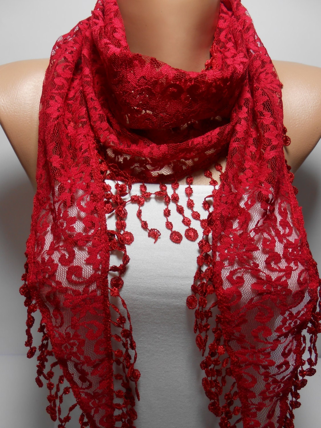 Red Lace Scarf Shawl Wedding Scarf Bridal Accessories Women