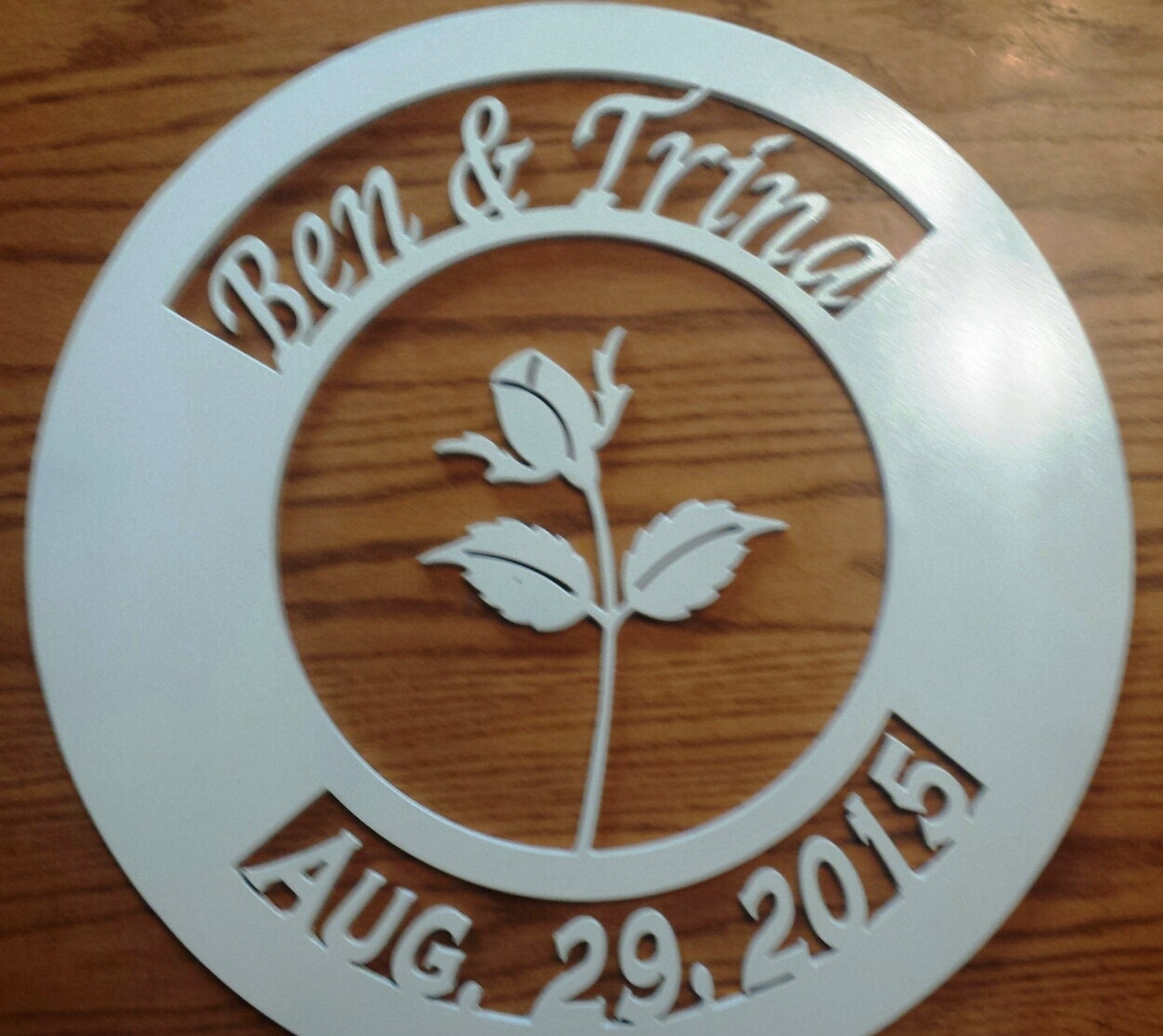 Custom Round Metal Plate Personalized With Names and Wedding