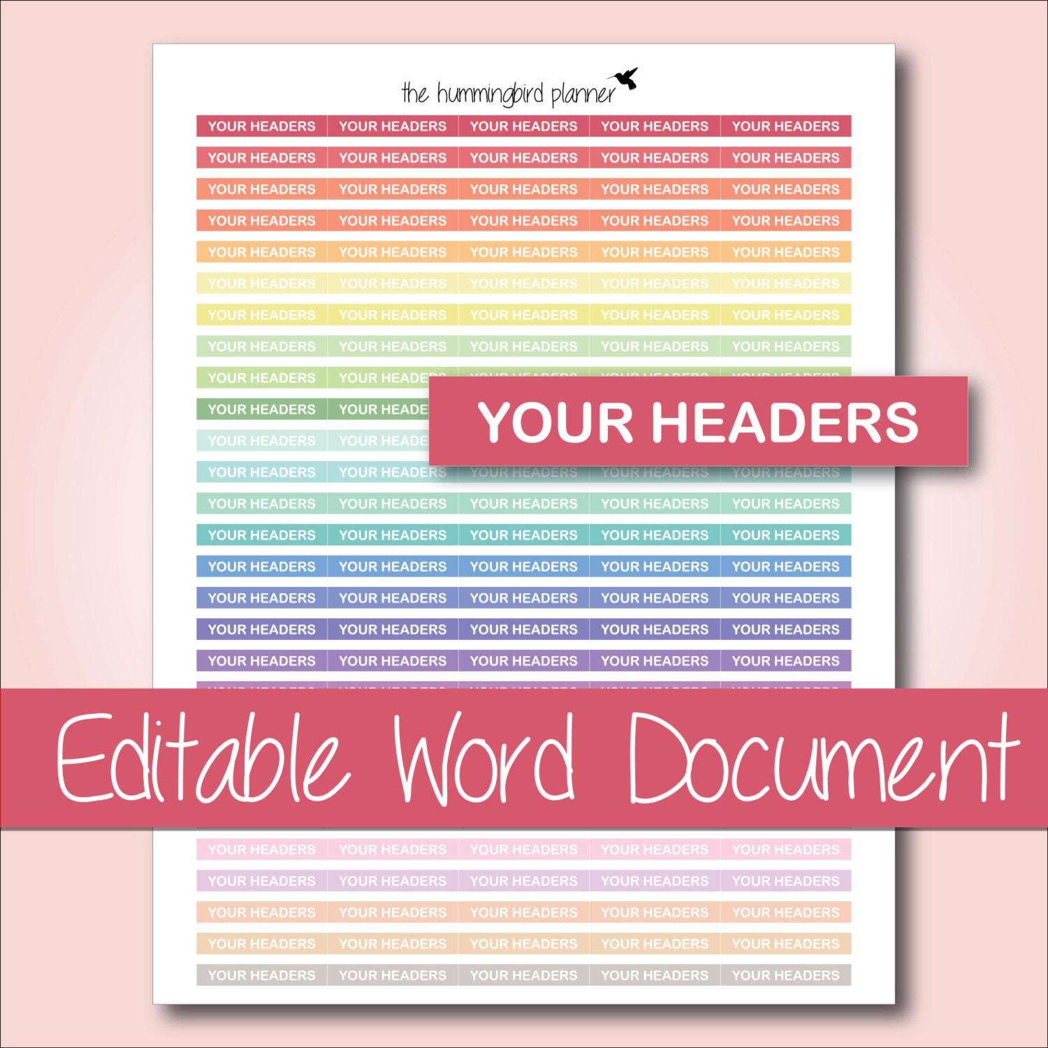 Pastel Editable Custom MDN Headers Printable Planner