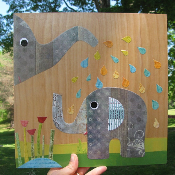 Items similar to Elephant Love Collage, Elephant Art, Elephant Kids ...