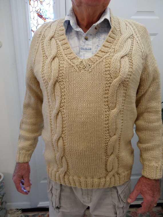 Mens Sweater Beige Unisex V Neck Pullover Stylesize