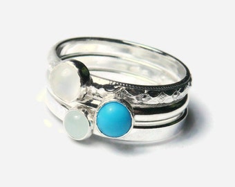 Items similar to Gemstone Stackable Rings, Set of Three (3) Red Blue ...