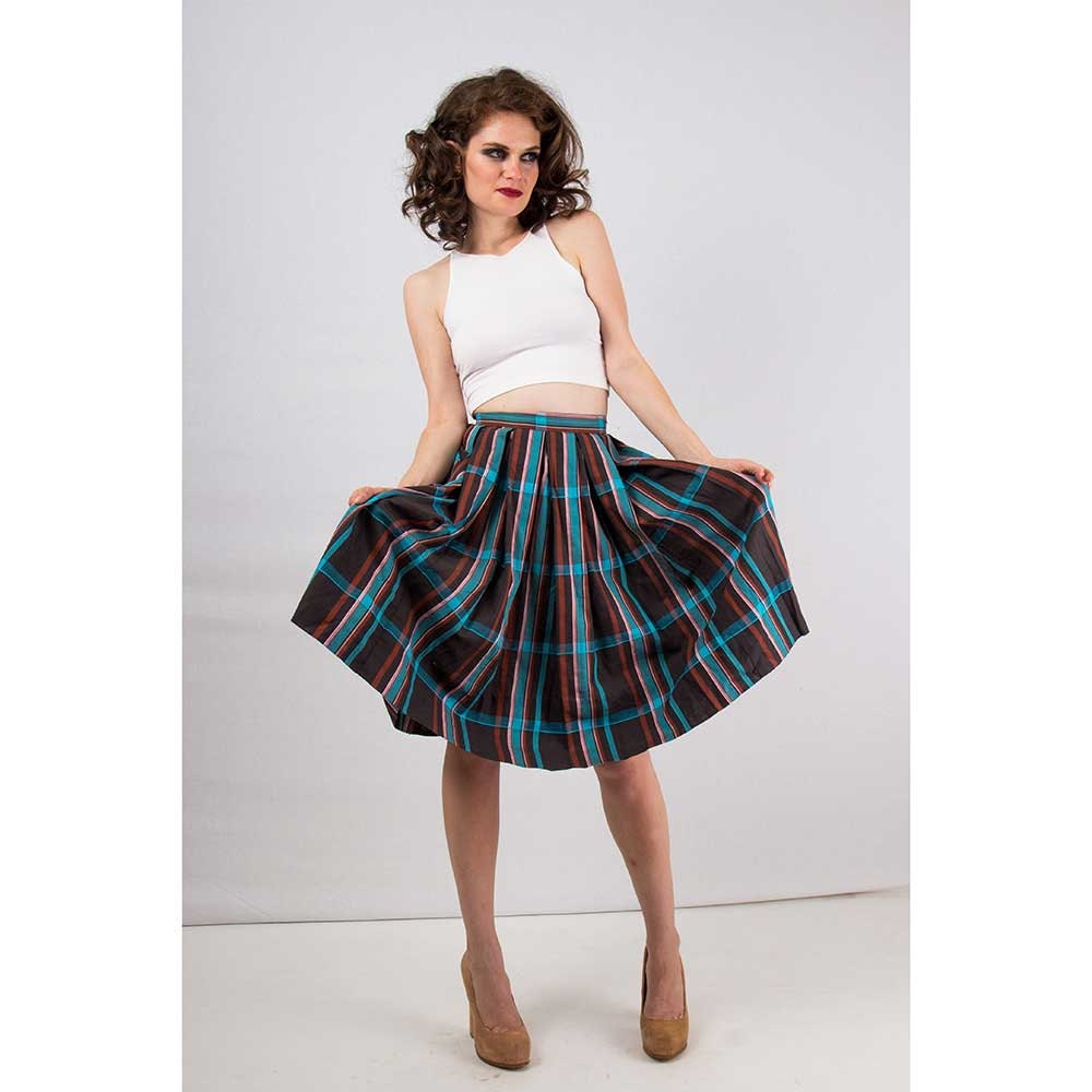 Vintage Plaid Skirt Pleated Circle Skirt By Carlaandcarla