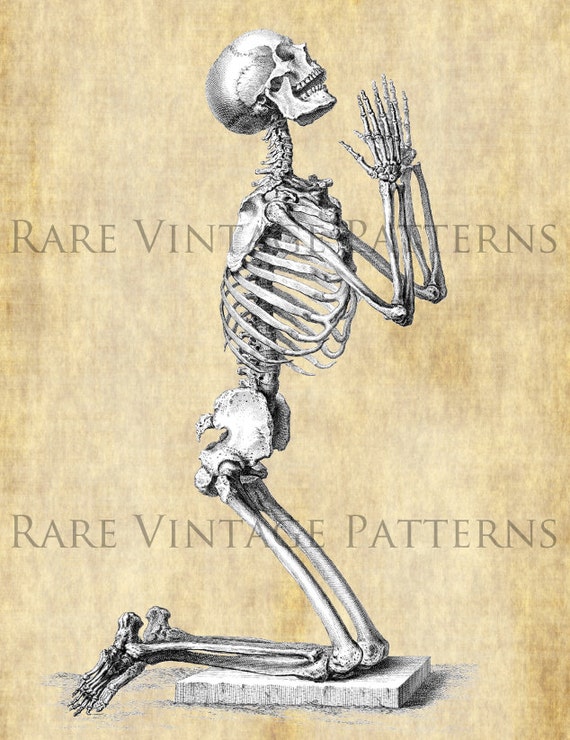 SKELETON PRAYING 18thC Illustration by by RareVintagePatterns