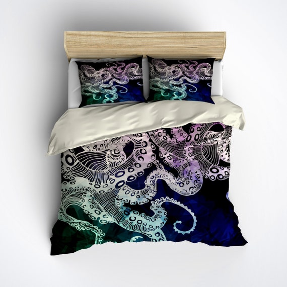 Featherweight Octopus Bedding - Dark Midnight Watercolor Tentacle ...