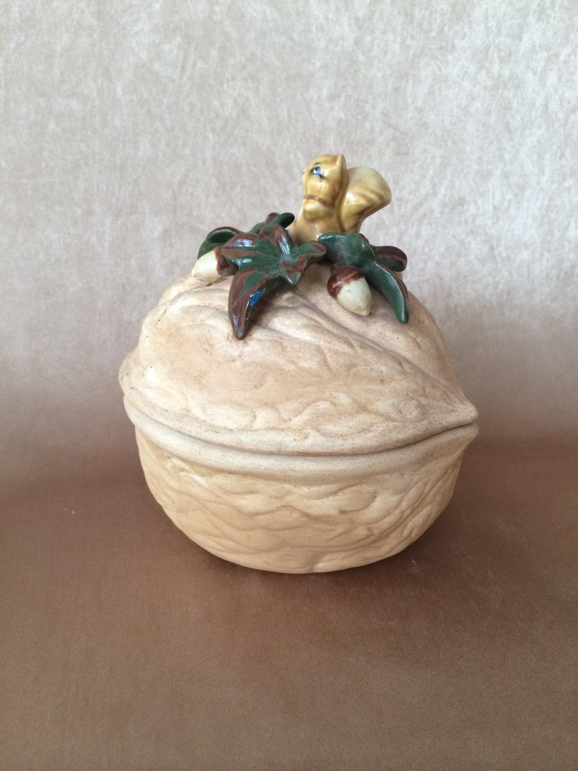 Squirrel Nut Dish, Vintage Walnut Dish, Lidded Squirrel Bowl, Fall ...
