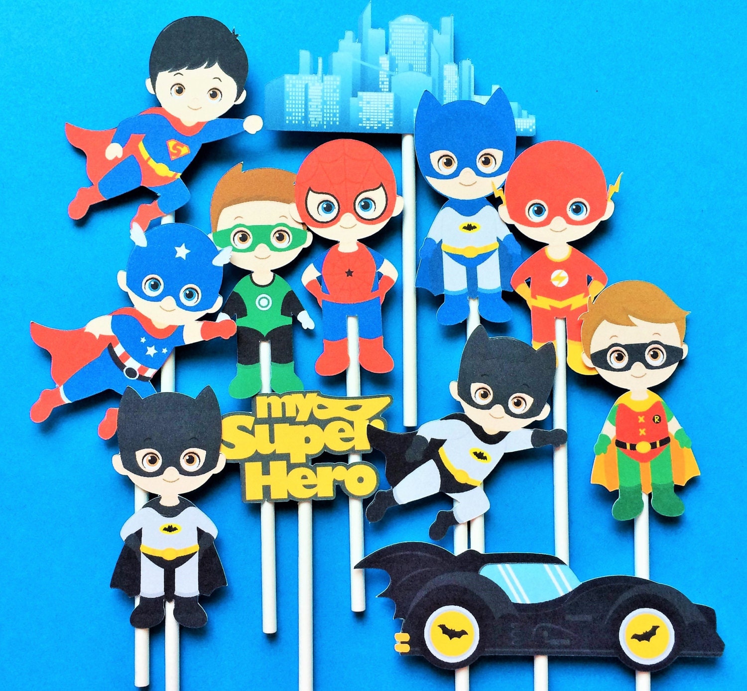 Superhero cupcake toppers 12 superhero cupcake toppers