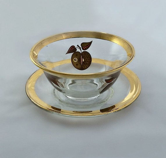 Gold Rimmed Bowl and Plate Clear Glass Bowl Vintage