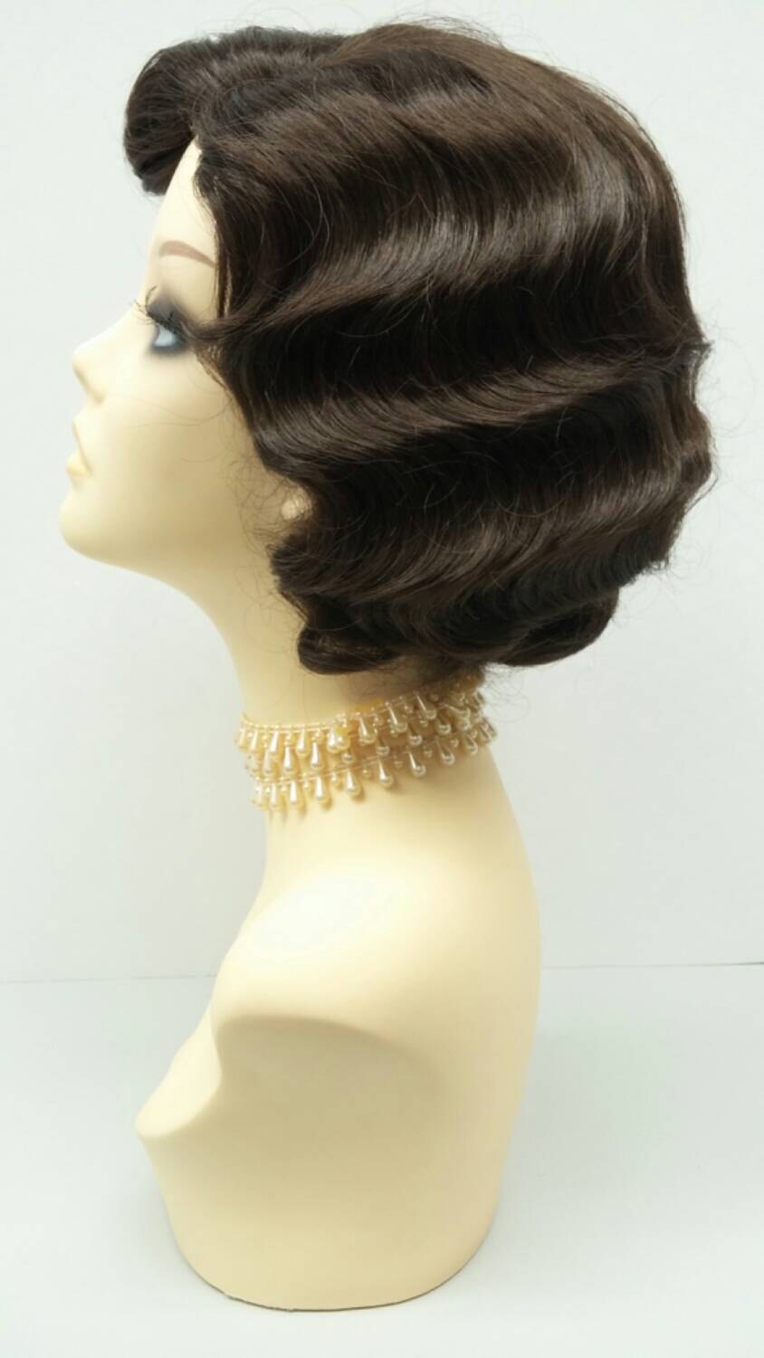 1920's Style Short Dark Brown Finger Wave Wig. Vintage