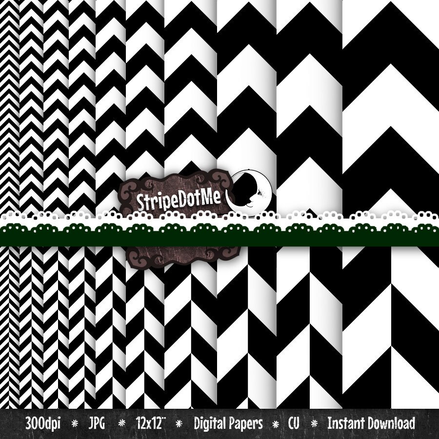 Chevron and Herringbone Digital Papers Black and White 20 Paper Pack ...
