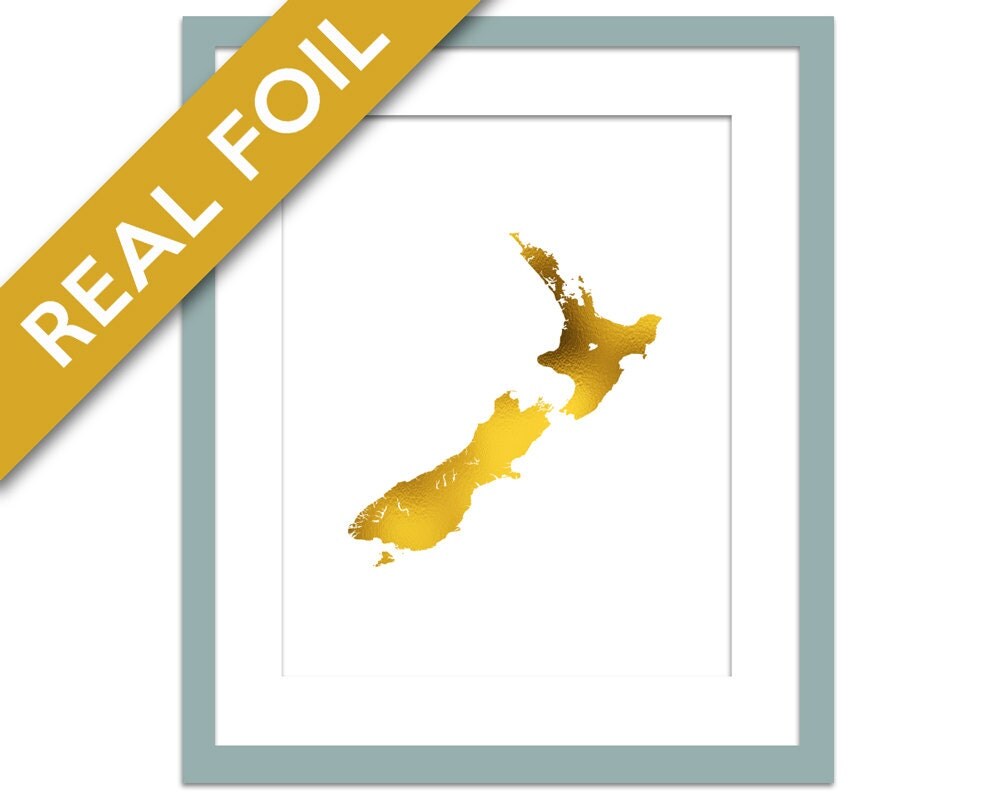 New Zealand Map Gold Foil Map Print Gold New Zealand Print