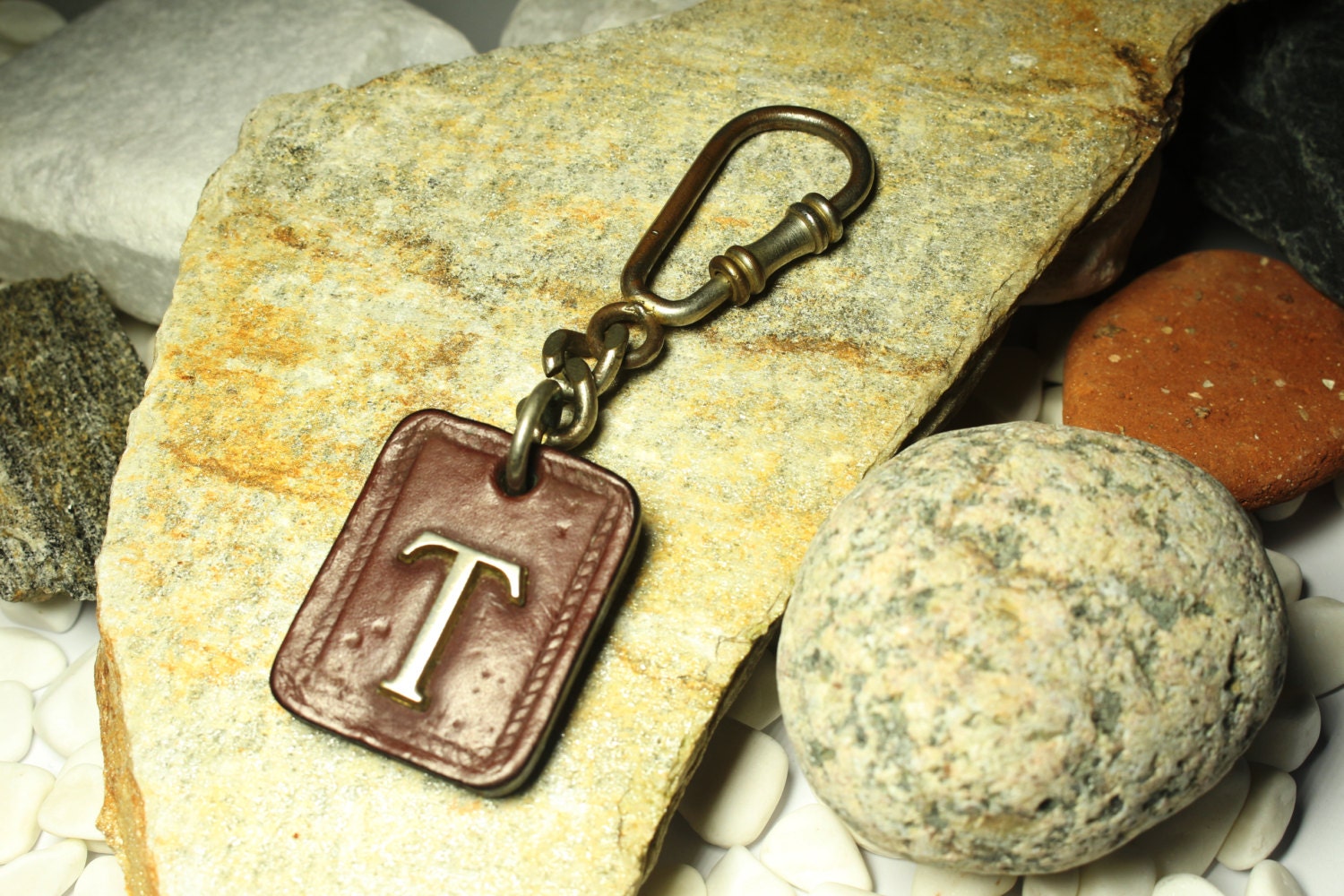 Letter T, Vintage English Leather Key Chain, Key ring Key Fob / Lover ...