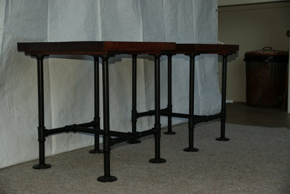 Industrial Steampunk End Table Set With Pipe Legs