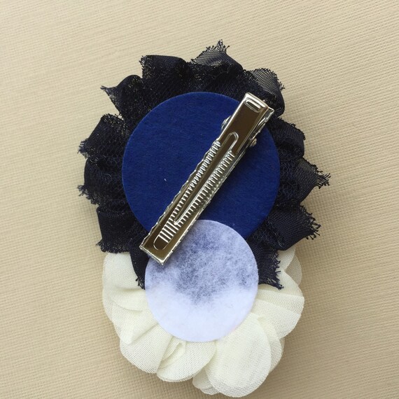 Navy blue flower girl hair clip navy blue and ivory flower