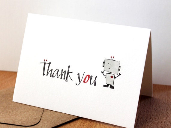 Robot Thank you Card Robot Card Thank You by LowerWoodlandStudio