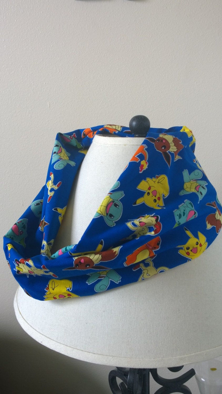 Blue Pokemon Infnity Scarf with Eevee Pikachu Bulbsaur Meowth