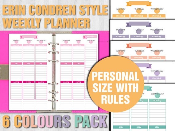 Erin Condren style printable weekly planner personal size