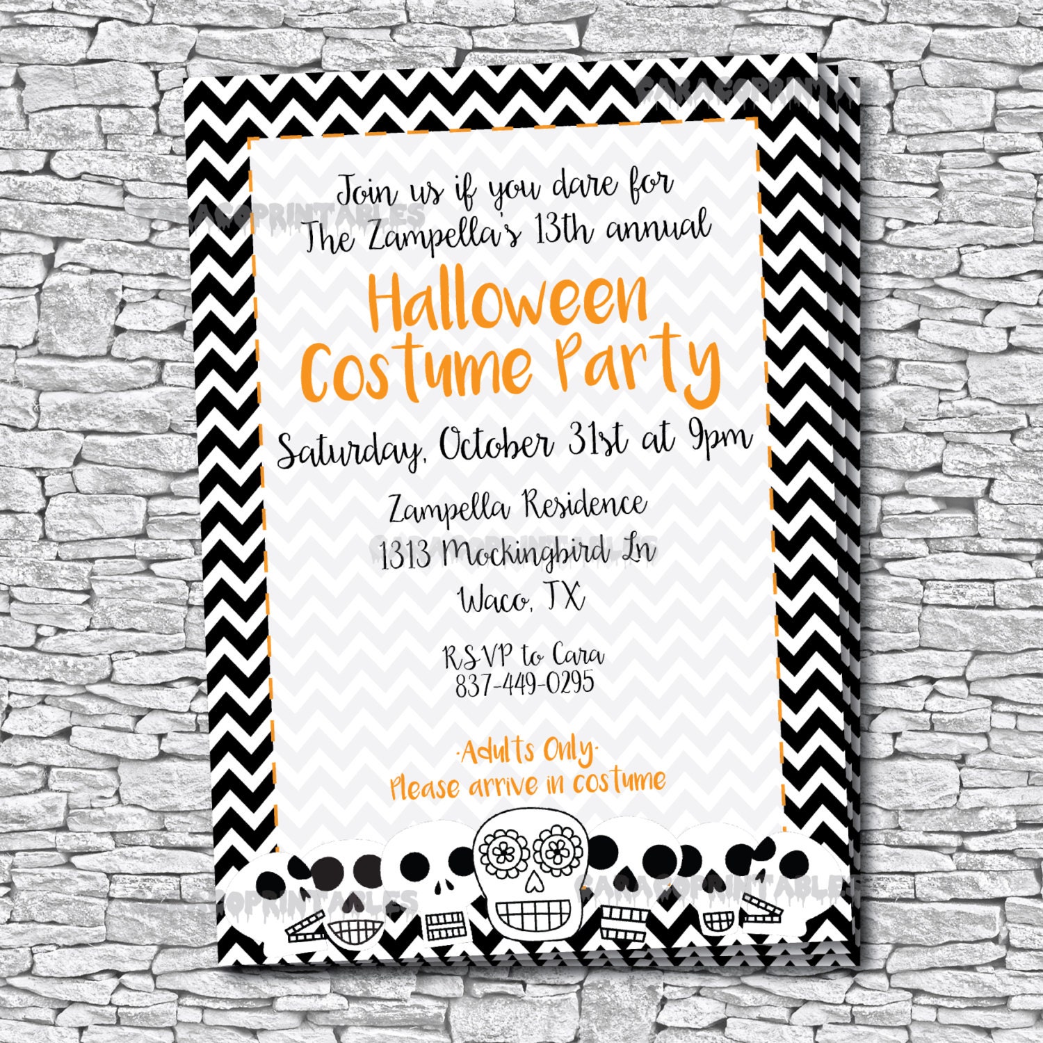 Halloween Costume Party Invitation 5x7 Invitation Print at