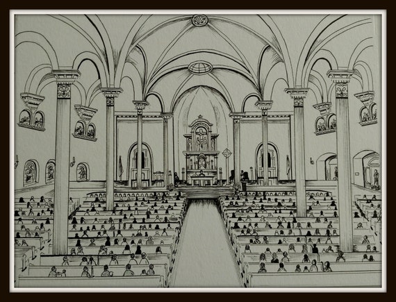 Church drawing Catholic church Catholic drawing by MrsRUriarte
