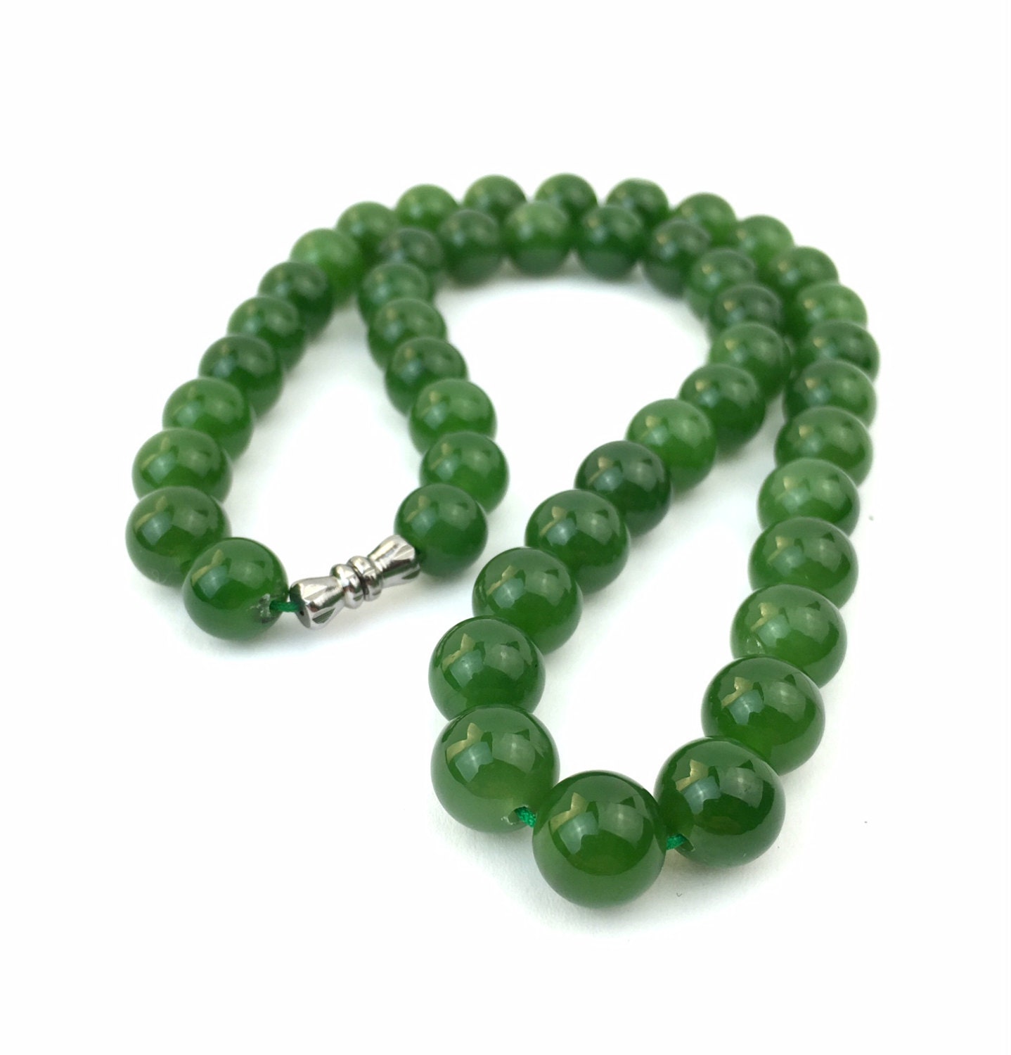AAA Siberian Nephrite Jade Bead Necklace 10mm by JadeMineCanada