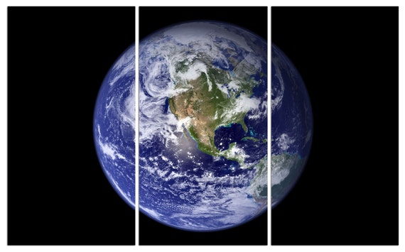 Planet Earth from space 3 Panel split photo Canvas Print