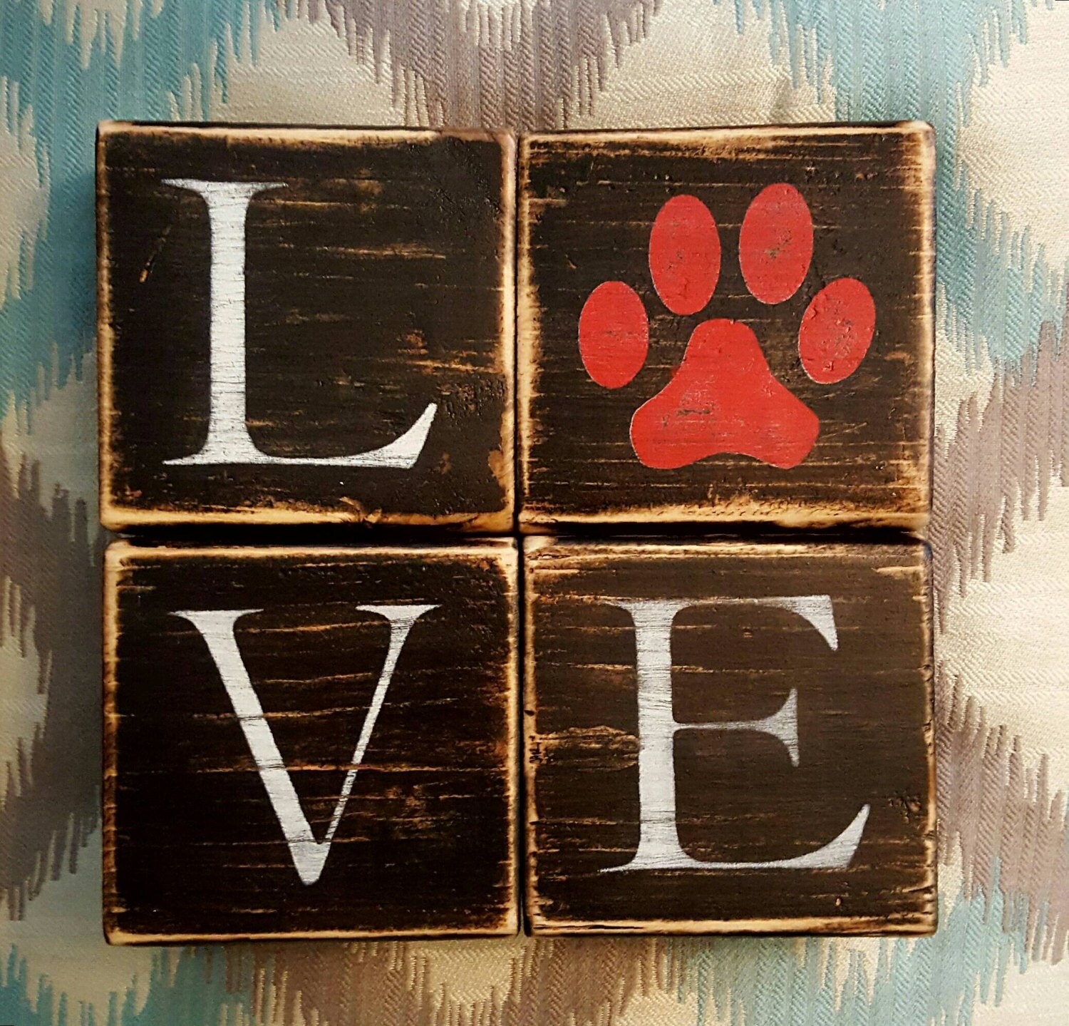Animal Love Blocks. Paw Print Decor. Cat Blocks. Dog Blocks.